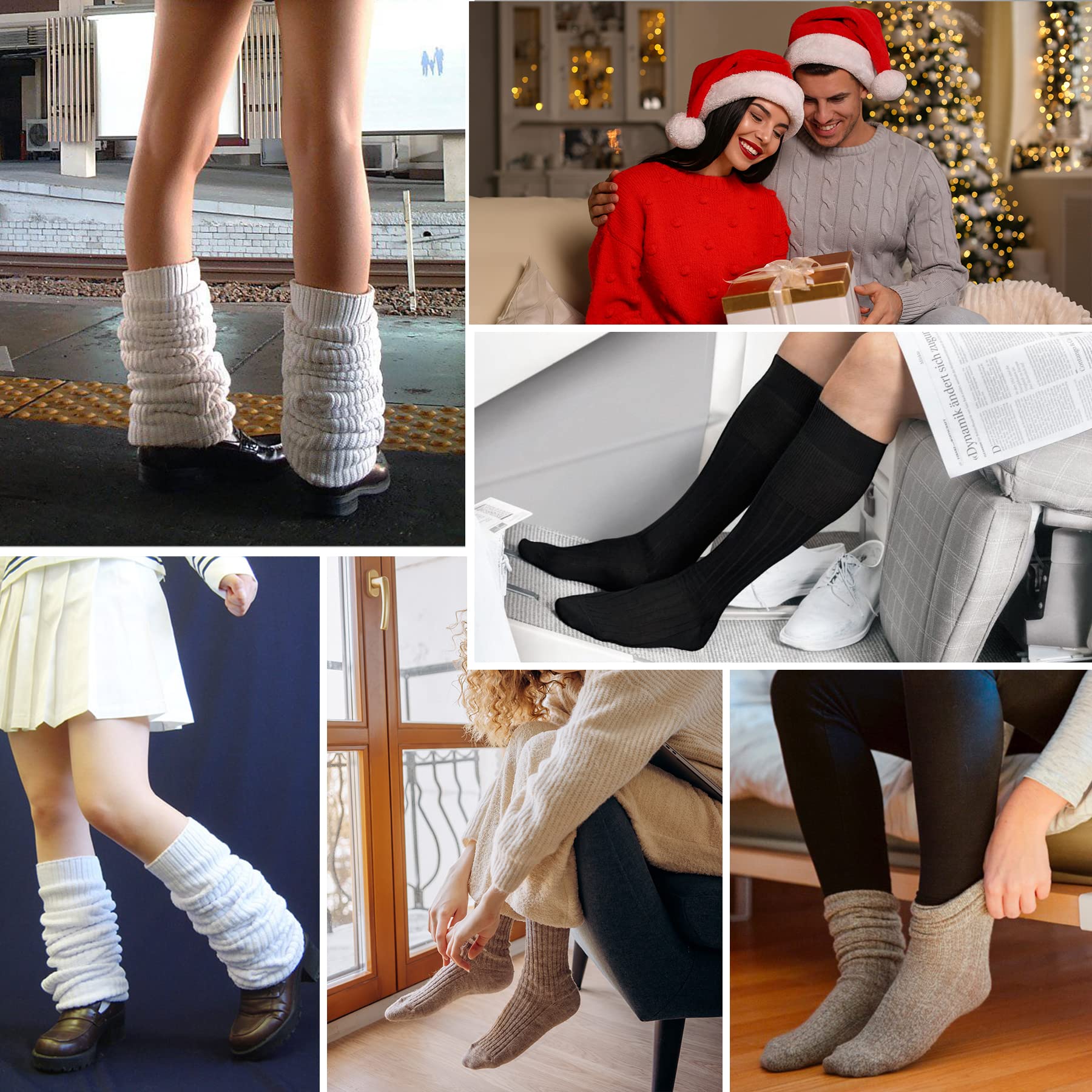 Zando 3 Pairs Slouch Socks Women Scrunchie Socks Heavy Soft Extra Long Stacked Boot Socks Knee High Knit Boot Socks Colorful Socks 80s 90s Socks Outfit Socks Black & Grey & Red One size