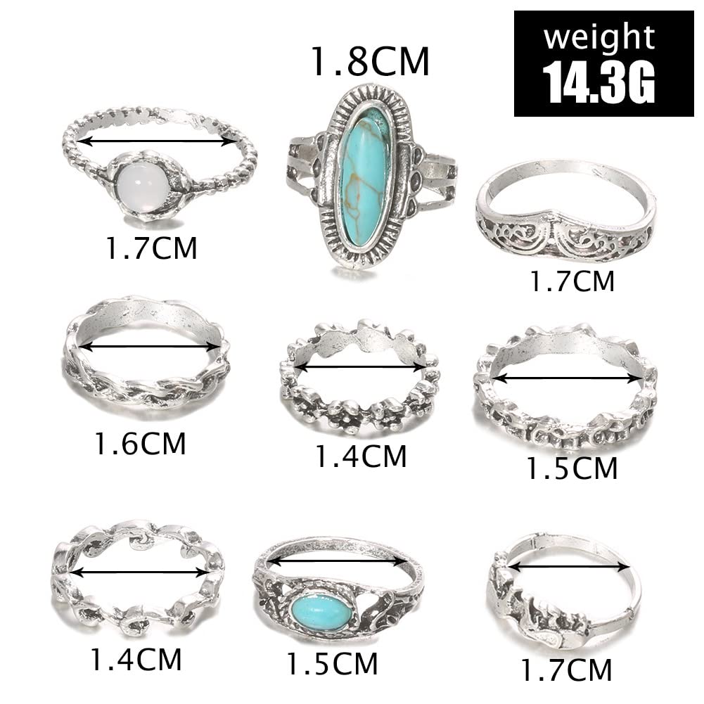Turquoise Ring Set Silver Rings for Women Stackable Rings Set Opal Middle Finger Ring Flower Knuckle Rings for Women Elephant Ring Midi Rings for Girls Stacking Rings