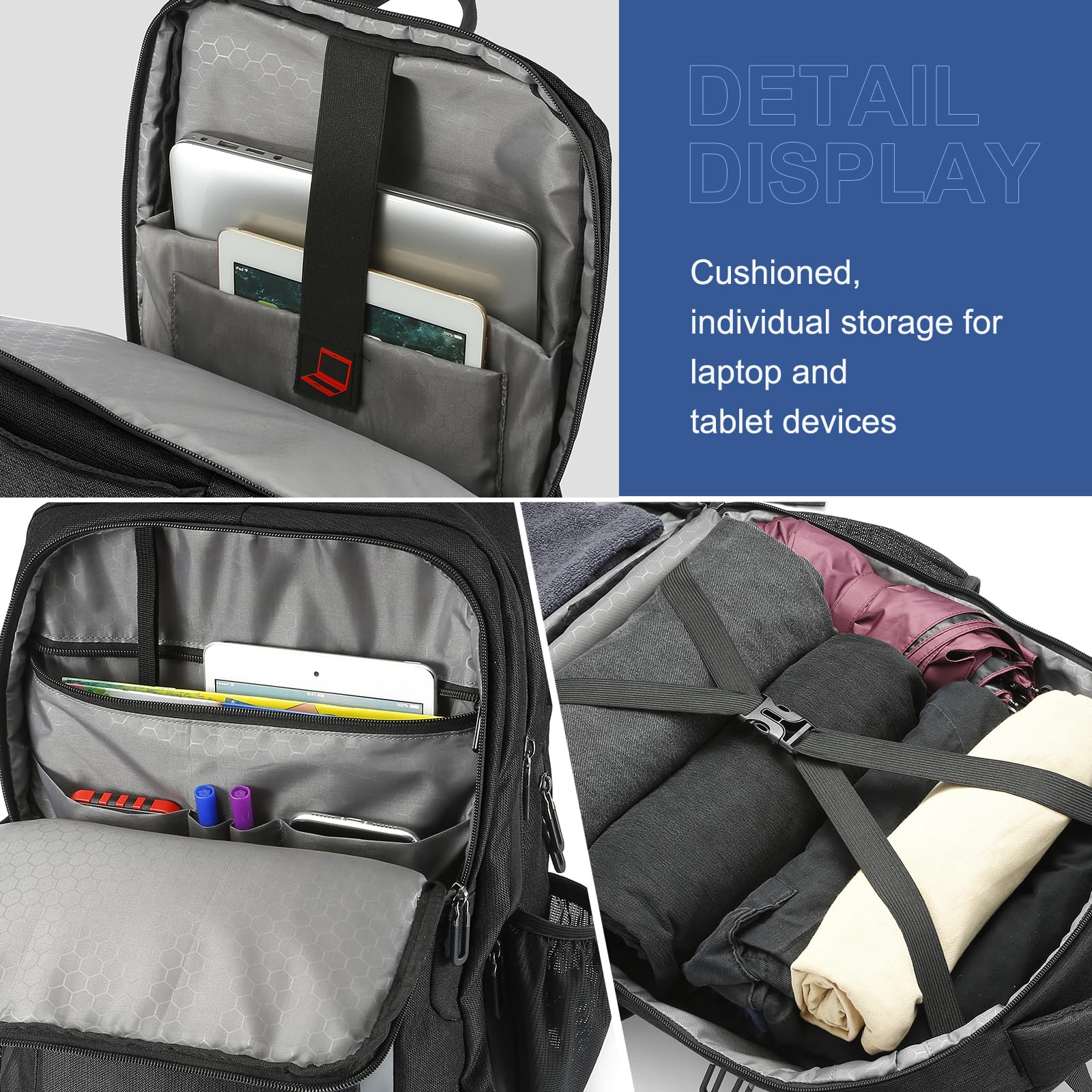STOVER Laptop Travel Backpack Carry On, Fits 15.6 Inch Notebook with Luggage Compartment, Reflector for Safe, Backpack for Casual Use, Business Women and Men (Black)
