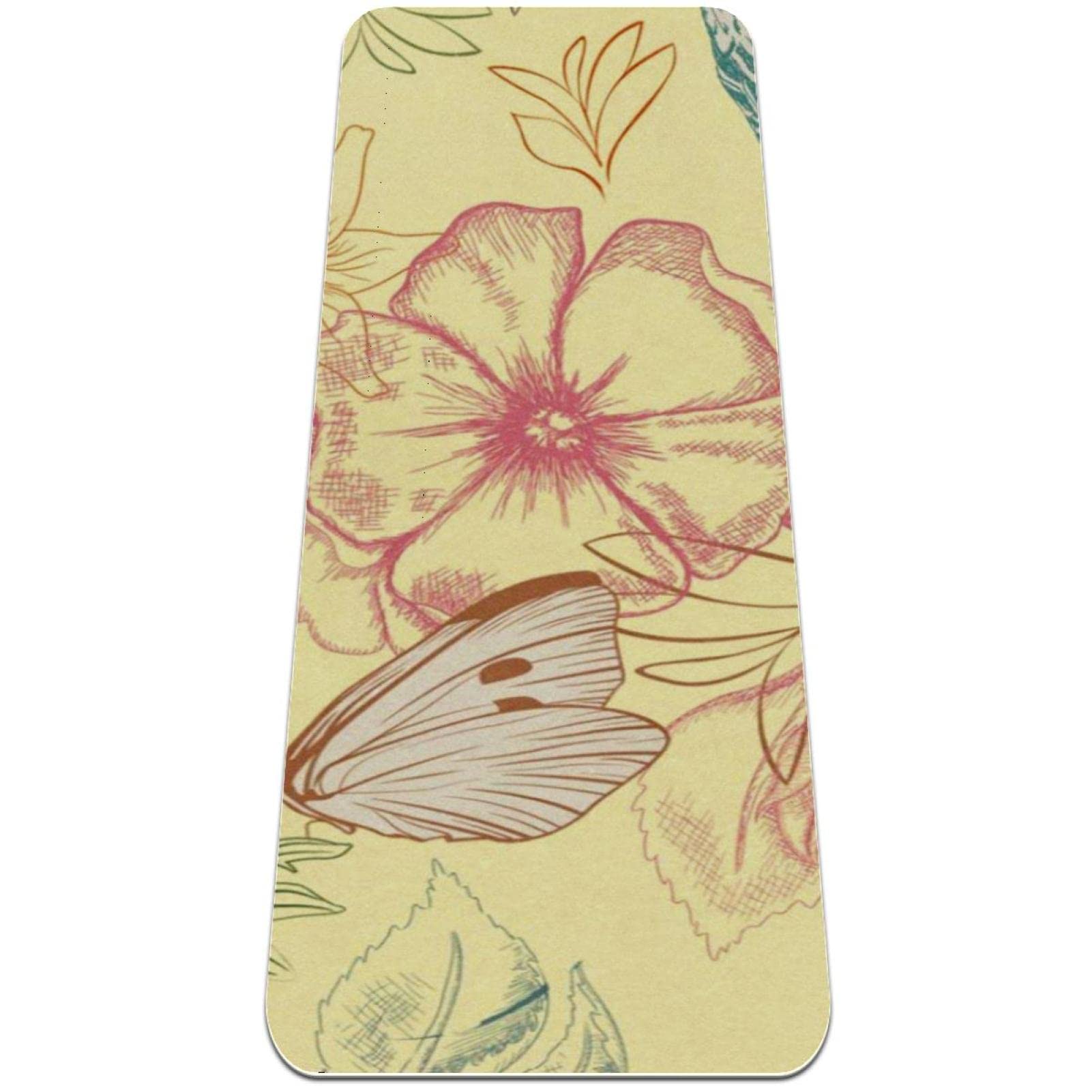 Yoga Mat, Yoga Mats for Home Workout, Workout Mat, Exercise Mats, Pilates Mat, flower butterfly leaf texture art pattern