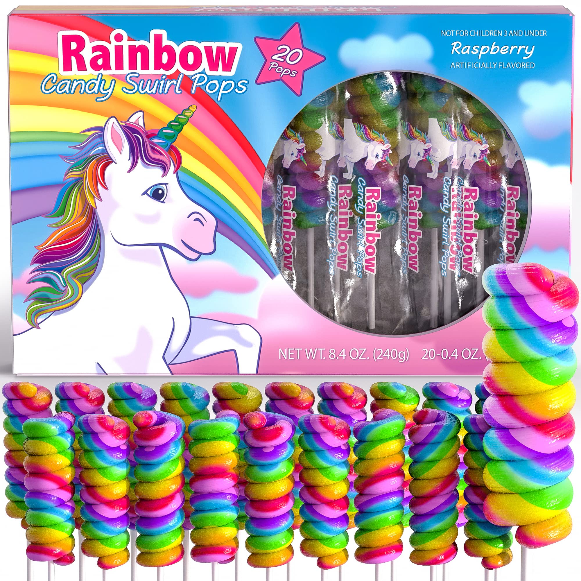 Unicorn Candy Swirl Lollipops Individually Wrapped 20pk- Unicorn Lollipop Candy Bulk For Unicorn Party Favors & Rainbow Party Favors - Rainbow Candy For Party Bags & Unicorn Pinata
