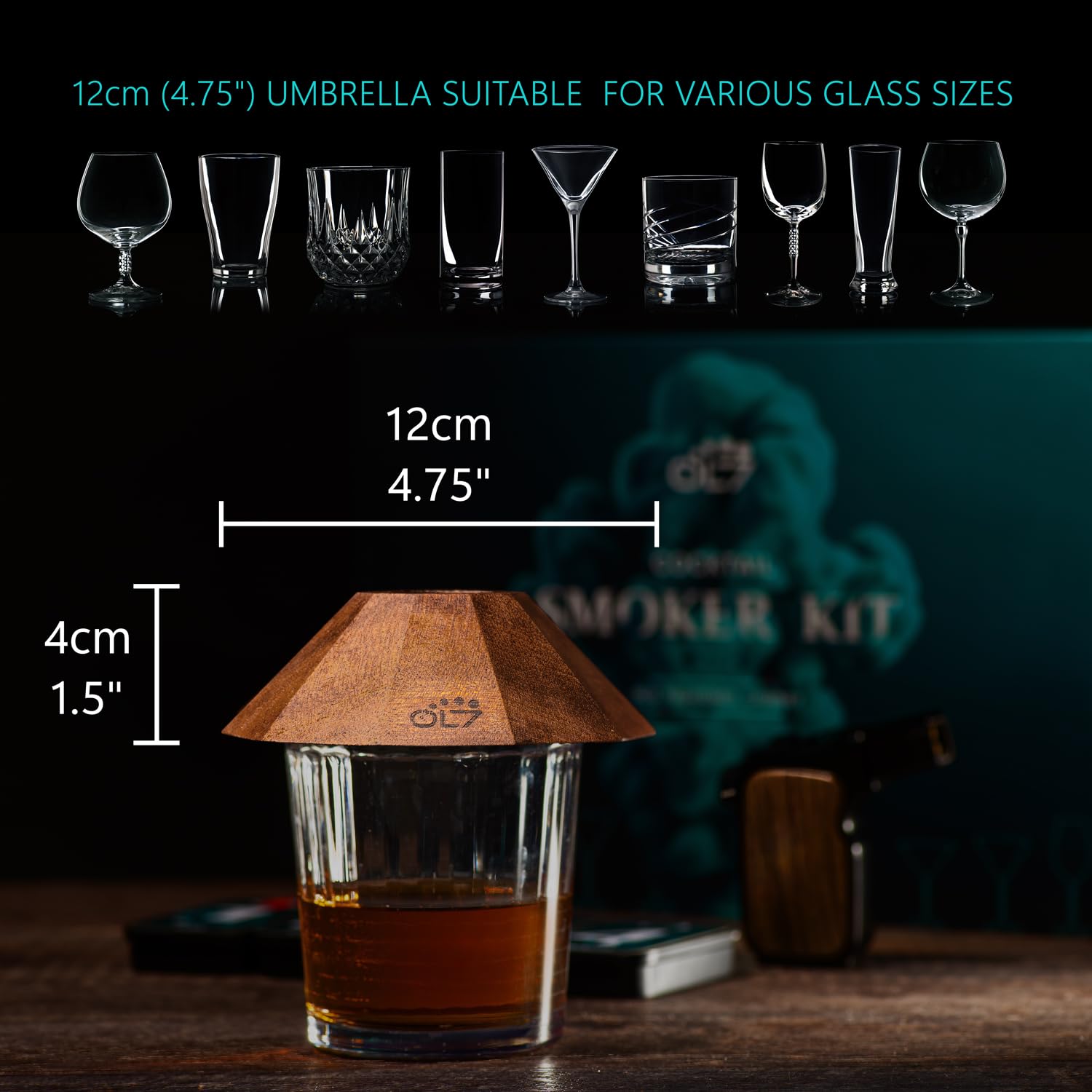 OL7 Cocktail Smoker Kit with Torch - 4 Flavors Wood Chips - Bourbon, Whiskey Smoking Infuser Kit, Old Fashioned Drink Smoker Set,Gift Men (No Butane)