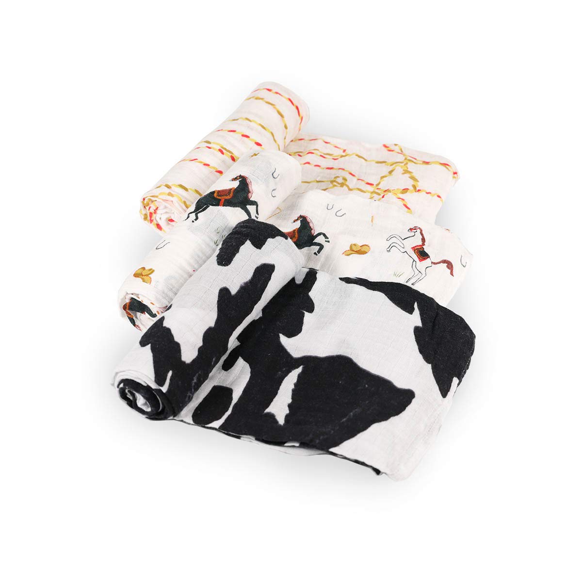 Red Rover Kids Cotton Muslin Swaddle - 47” x 47”- 100% Cotton – Machine Washable – Softer with Every Wash – Playful Designs - Soft, Breathable & Lightweight – Unisex - 3 Pack (Howdy Horse Set)