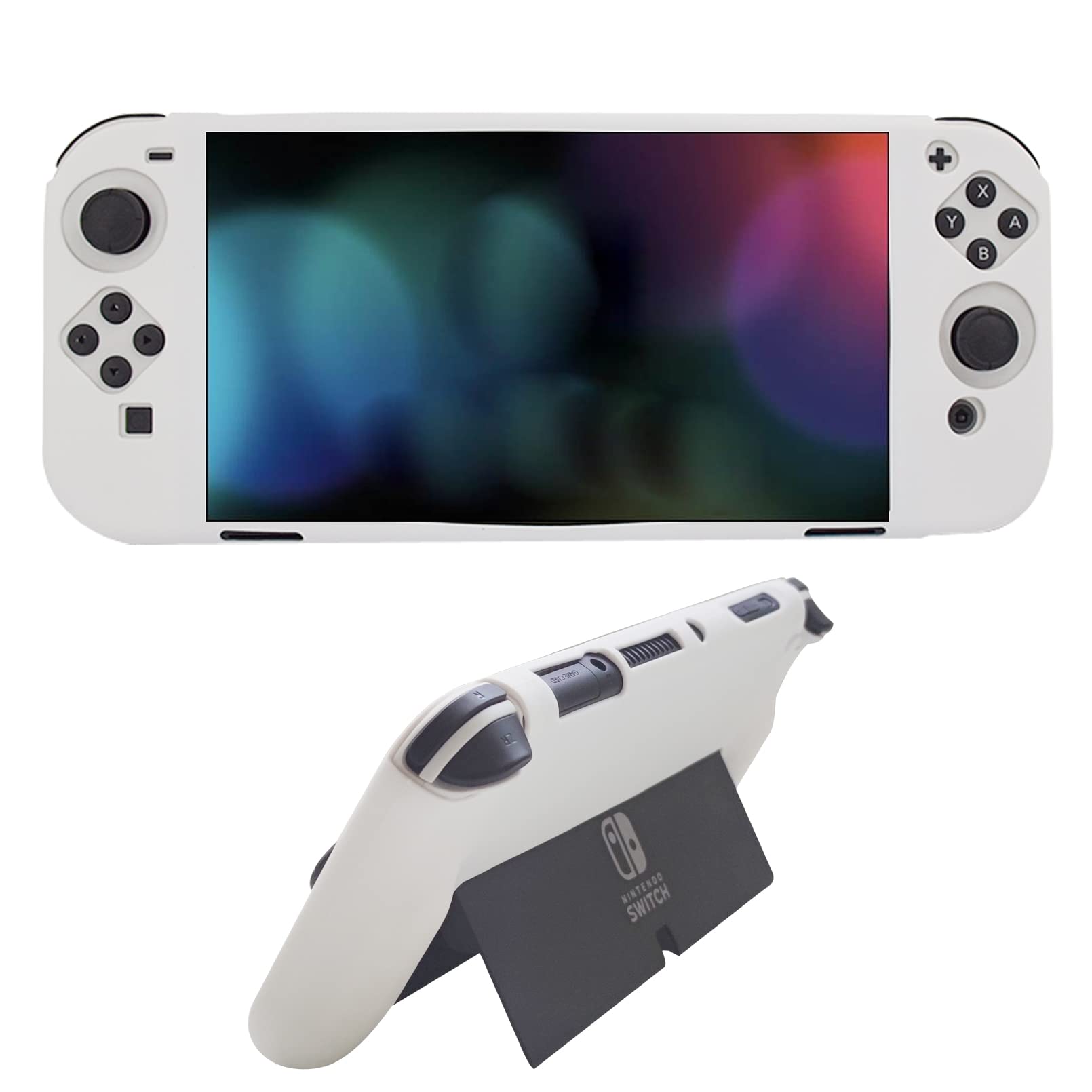 Switch OLED Skin,Pandaren Silicone OLED Switch Cover Protective Hand Grip Compatible with Nintendo Switch OLED 7.0 inch 2021 Model(White)