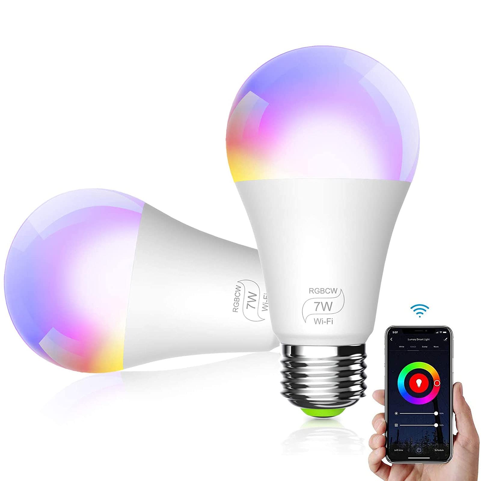 RabbitStorm Smart LED Light Bulb Compatible with Alexa Google Home, Dimmable LED Light Bulb RGB Color Changing E27 B26 60 Watt Equivalent, Smart App Control WiFi 2.4Ghz only, No Hub Required, 2 Pack