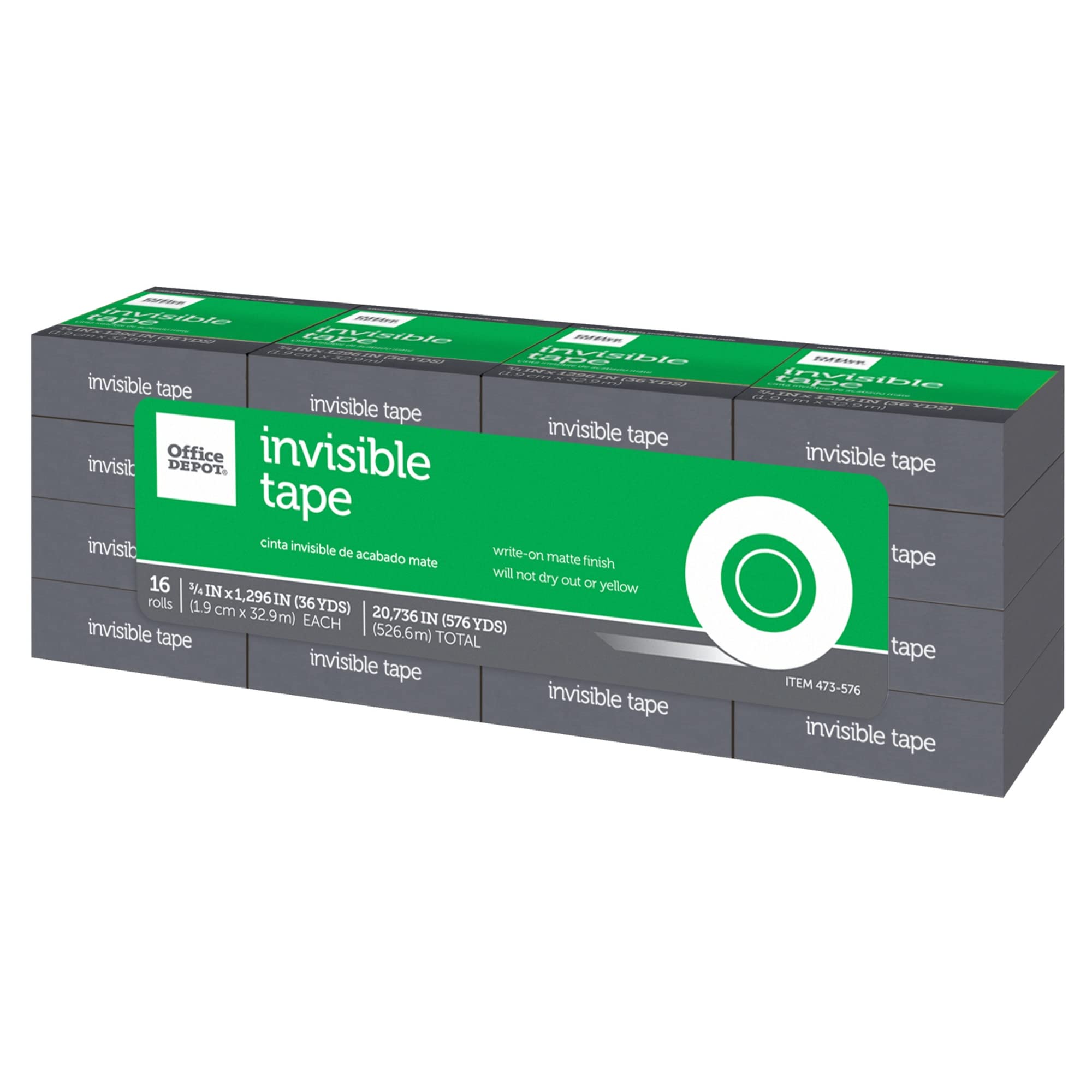 Office Depot Invisible Tape, 3/4in. x 1296in., Pack Of 16, OD-IB3436-16