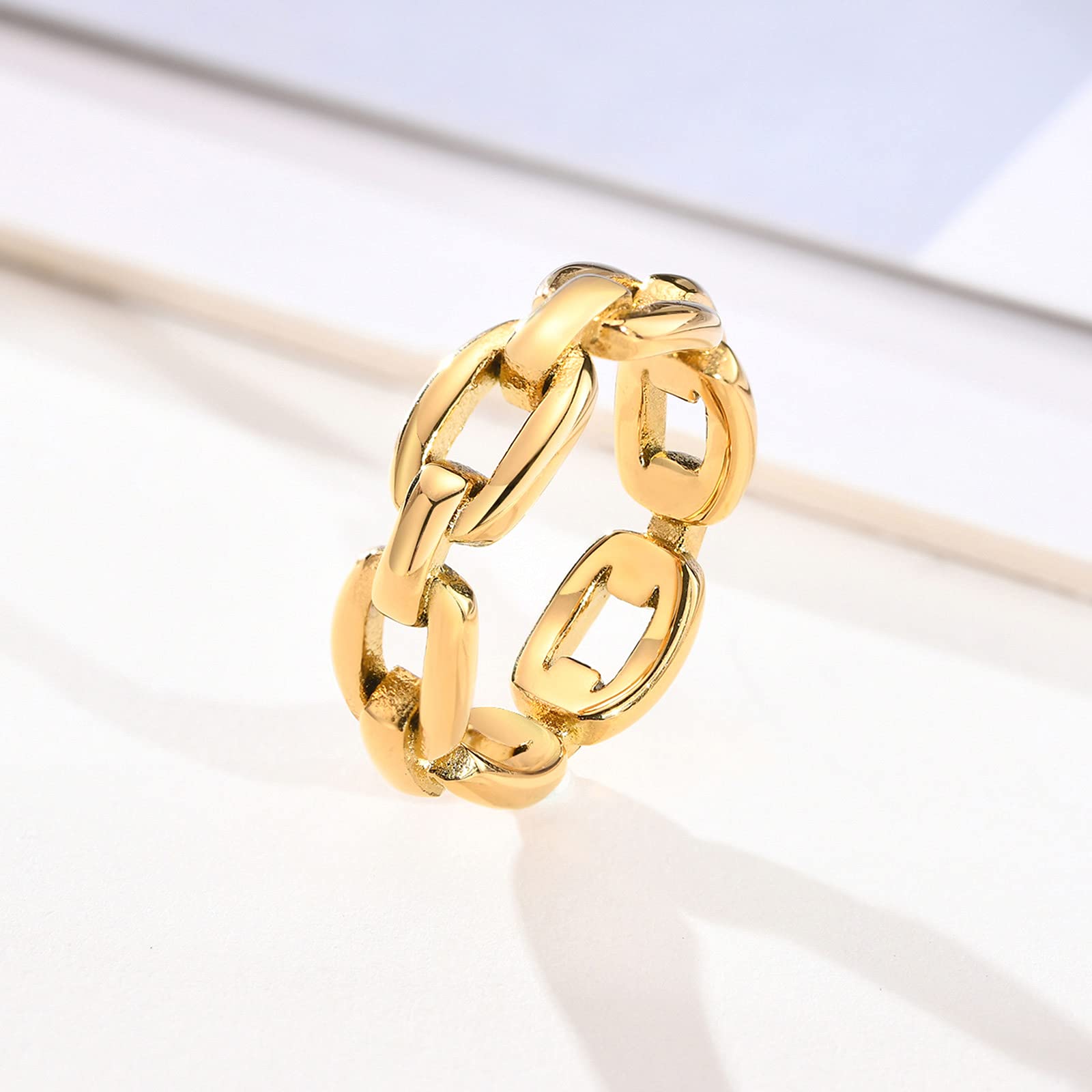 VNOX 18K Gold Plated Stainless Steel Cuff Link Ring for Women,Size 7