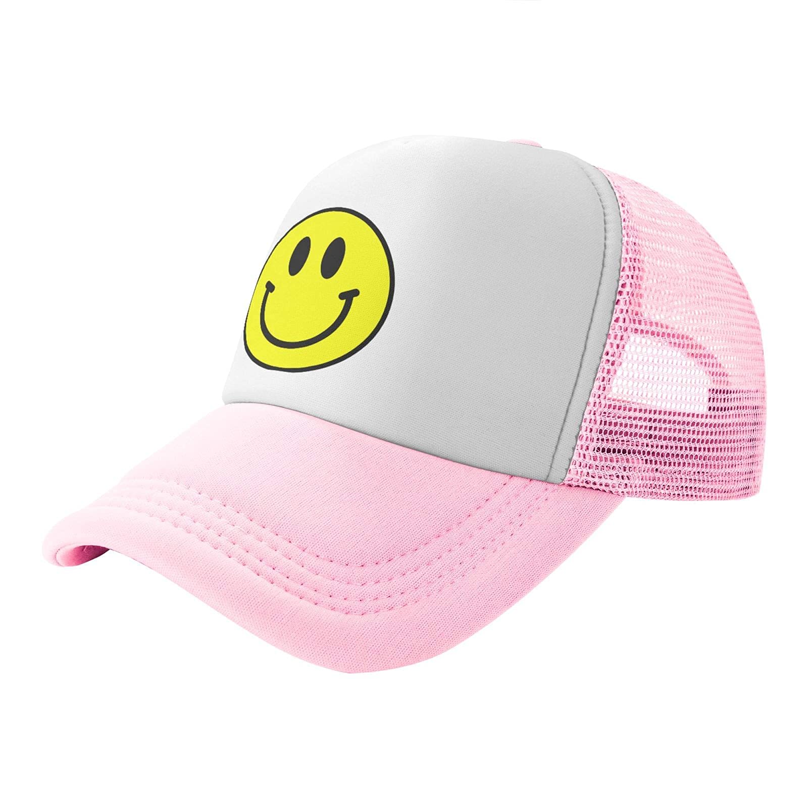 SeanAshby Yellow Logo Smile Adjustable Embroidered Mesh Baseball Hat Trucker Cap for Woman