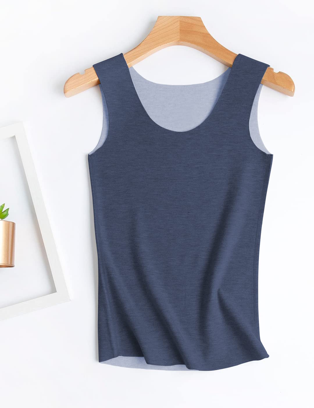 YYA Women's Slim-Fit Tank Tops Square Neck Ribbed Top Sleeveless Casual Basic Shirts Dark Blue