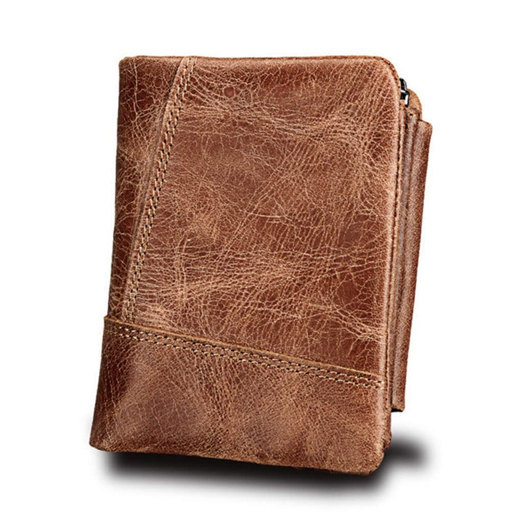 ZCMEB Leather Men's Wallet Trifold Wallet Zipper Coin Purse Wallet Leather Wallet
