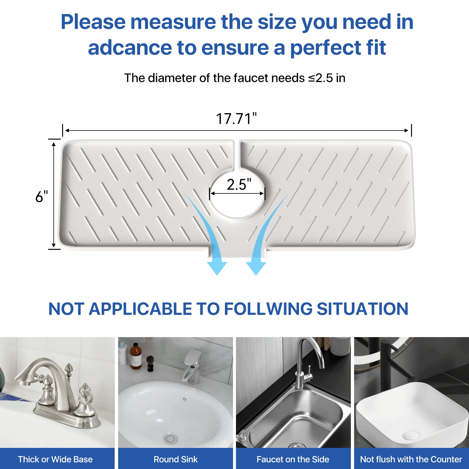 Silicone Faucet Splash Guard, Sink Protectors for Kitchen Sink, 17.71” x 5.9”, Sink Splash Guard Behind the Faucet, Keep Kitchen and Bathroom Sinks Dry,White