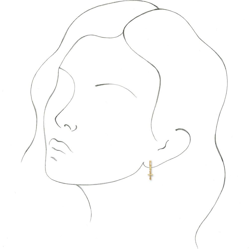 Solid 14k Yellow Gold Cross Crucifix Drop Stud Earrings (20mm x 2.4mm)