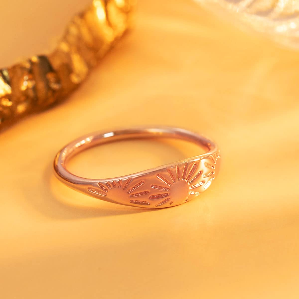 Ugaarsan Sunshine Phase Mini Ring You Are My Sunshine Simple Delicate Stacking Ring Details of Sun Statement Thumb Jewelry for Everyone-GD-08