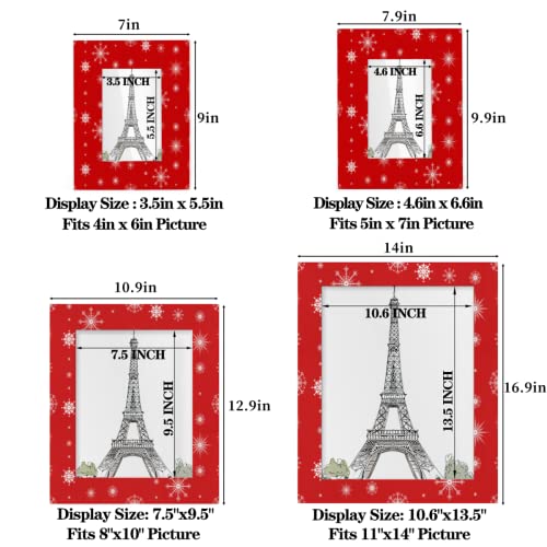 Pardick Xmas Red 4x6 Picture Frame, Christmas Snowflake Wooden Photo Frames for Tabletop and Wall Display, Picture Frame Home Office Decor
