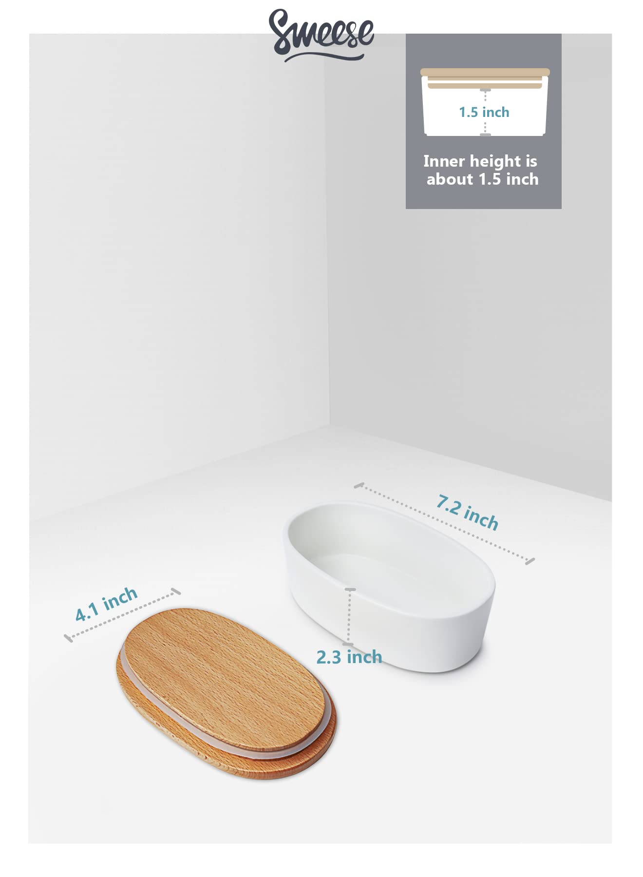 Sweese 331.101 Airtight Butter Dish, Oval Butter Dish with Lid for Countertop - Large Butter Keeper Container - Butter Dishes with Cover for 2 Stick of Butter - Housewarming, Kitchen Gift- White