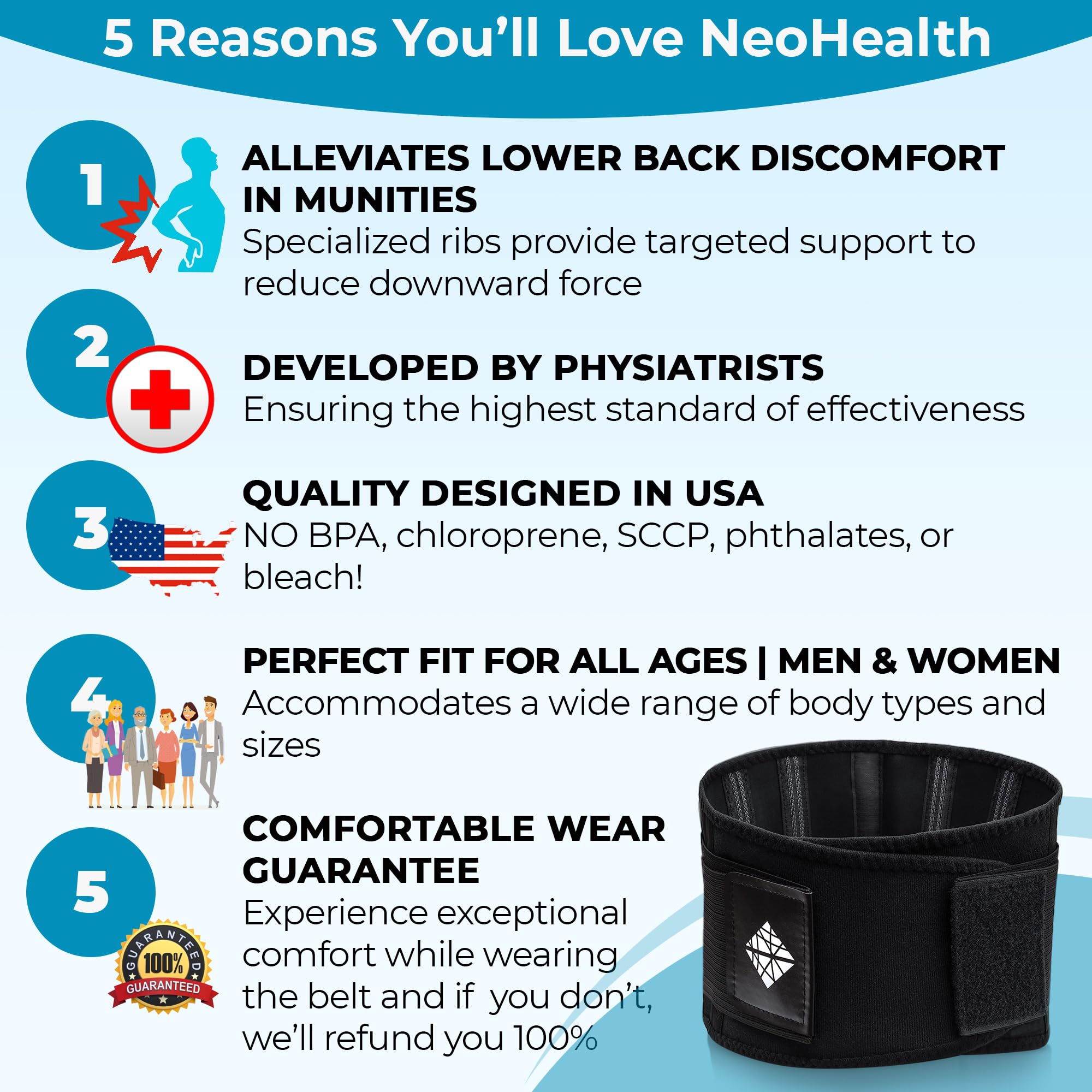 NeoHealth Plus Size Lower Back Brace |3XL| Lumbar Support for Pain Relief and Injury Prevention | Under Clothes Belt | Back Support Belt for Women & Men | Big and Tall | Obese Oversized Overweight