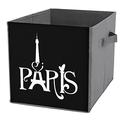 Paris Eiffel Tower Storage Cubes with Handles Foldable Fabric Bins Organizing Baskets for Shelves Closet
