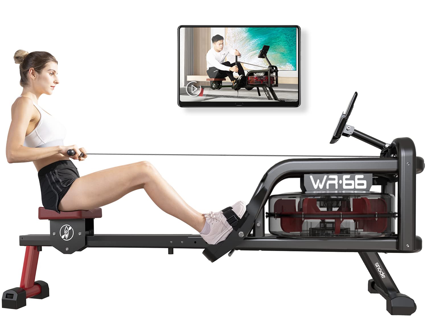 SNODE Water Rowing Machine with Bluetooth APP, Rower for Home Use, Heavy Duty Frame with 300Lbs Weight Capacity, Support Paddling and Dragon Boat Rowing