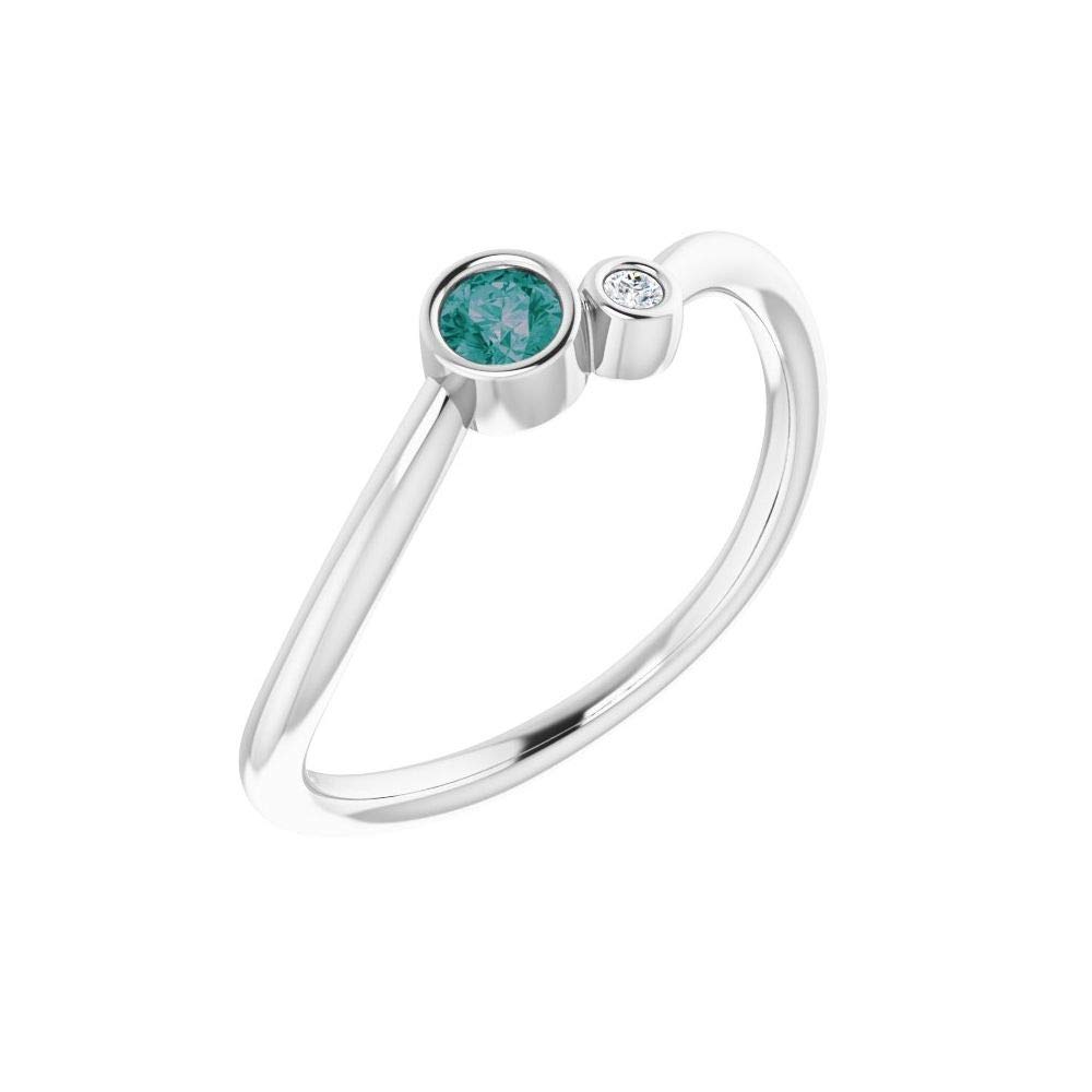 Solid 925 Sterling Silver Solitaire Alexandrite and .02 Cttw Diamond Two-Stone Ring Band (Width = 4.7mm) - Size 5.5