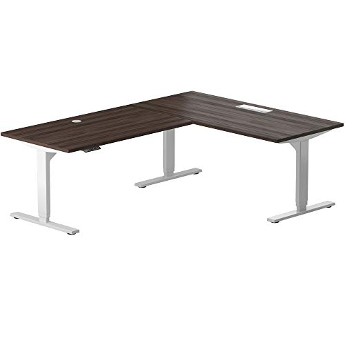 PROGRESSIVE AUTOMATIONS Desk L Shaped Standing Desk 78"" x60, Corner Standing Desk Adjustable Height, sit Stand Home Office Desk Electric - Corner Ryzer, Dark Walnut, White Frame