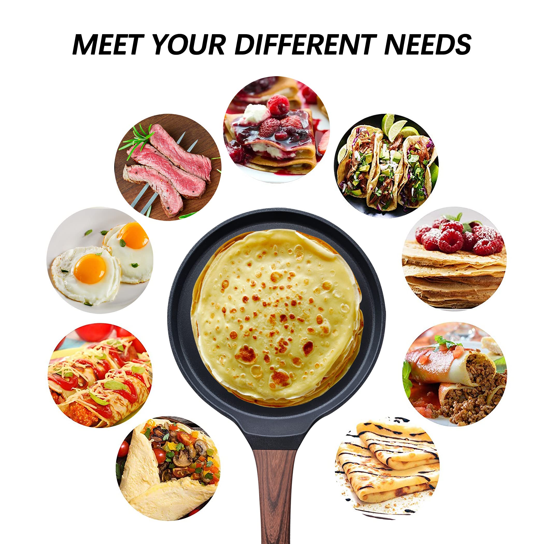 Vinchef Nonstick Crepe Pan, 11inch Skillet Pan for Dosa Tawa Omelette Tortillas Crispy Pancake, Griddle Pancake Pan, PFOA FREE and Induction Compatible