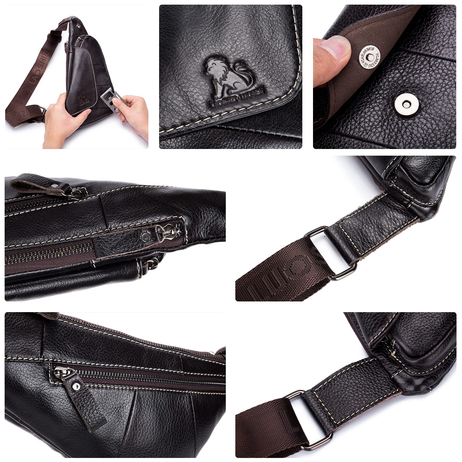 pundarika Genuine Leather Sling bag for men women casual crossbody backpack small shoulder bag chest bag-dark brown