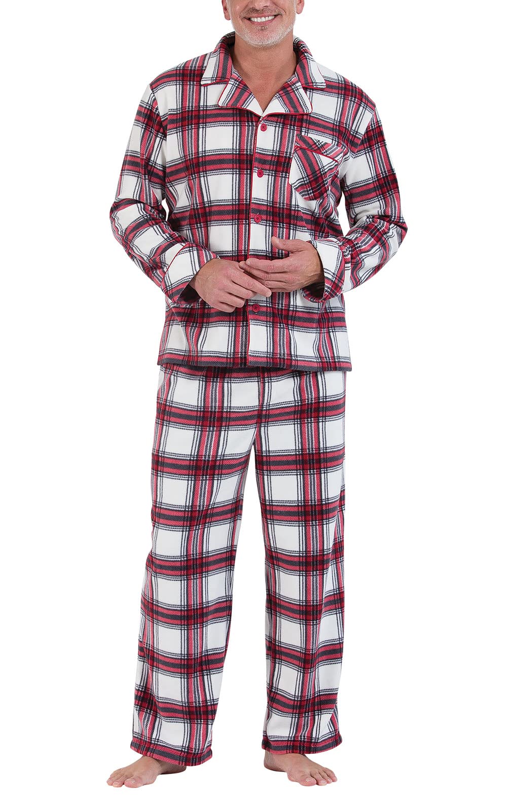 PajamaGram Pajamas for Men Fleece - Plaid Mens Christmas Pajamas, Red, L