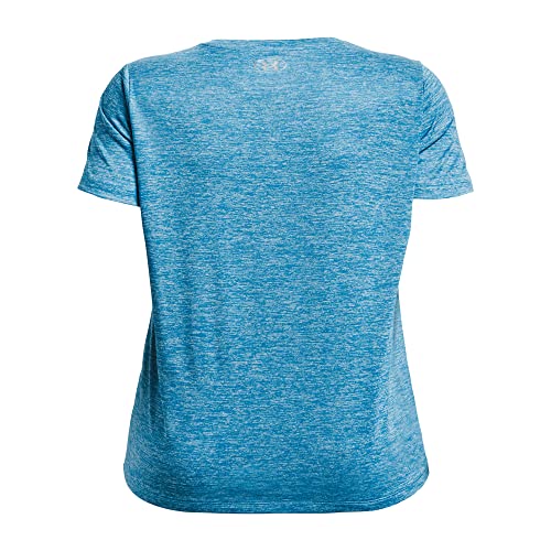 Under Armour Womens Tech Short-Sleeve V-Neck - Twist, (422) Capri/Fuse Teal/Metallic Silver, 3X