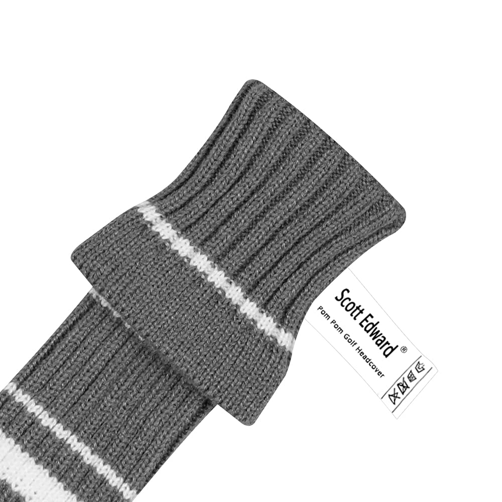 Scott Edward Steel Gray White Stripes Golf Club Covers Set of 4 Double-Layer Yarn Knit Driver Head Cover*1 Fairway Head Covers*2 and Hybrid(UT) Headcover*1