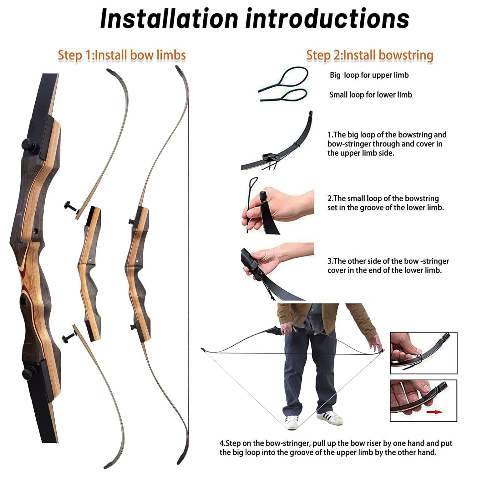 Vogbel 62" Archery Bow and Arrows Set for Adults Takedown Recurve Bow Survival Bow Hunting Longbow Bamboo Core Limbs for Right Handed Shooters Target Shooting Practice(30LB)