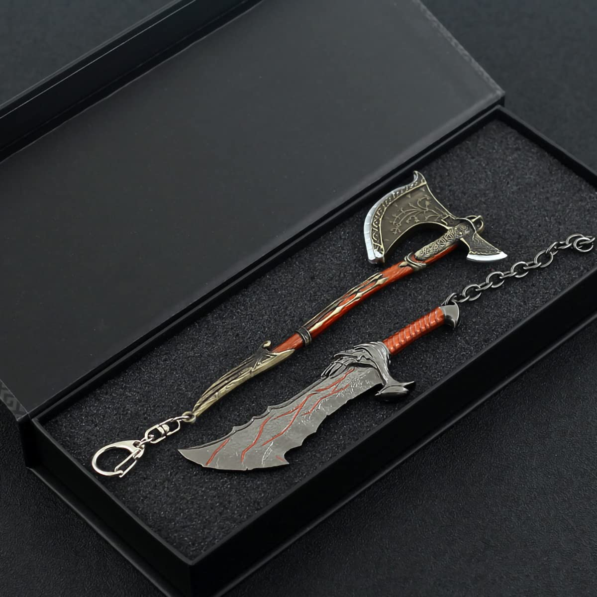 WODEJIAOBAO Keychain,Blades of Chaos,Leviathan Axe keychain Cosplay Jewelry Accessories Gift for Men or Women(2 Pcs