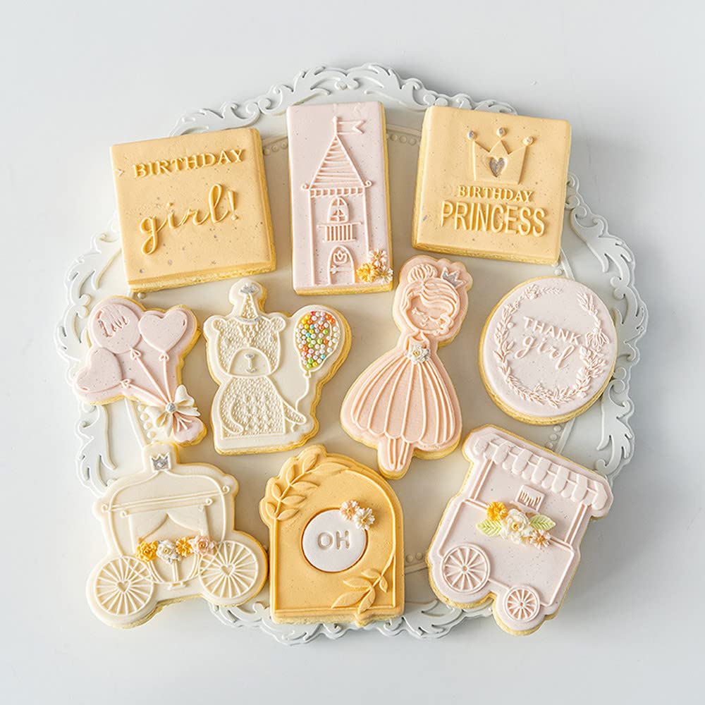 NANAICHE Premium Acrylic Cookie Mold Set with Laser-Engraved Designs - Durable and Versatile Baking Tools for Making Beautiful Cookies, Cakes, and More (princess)