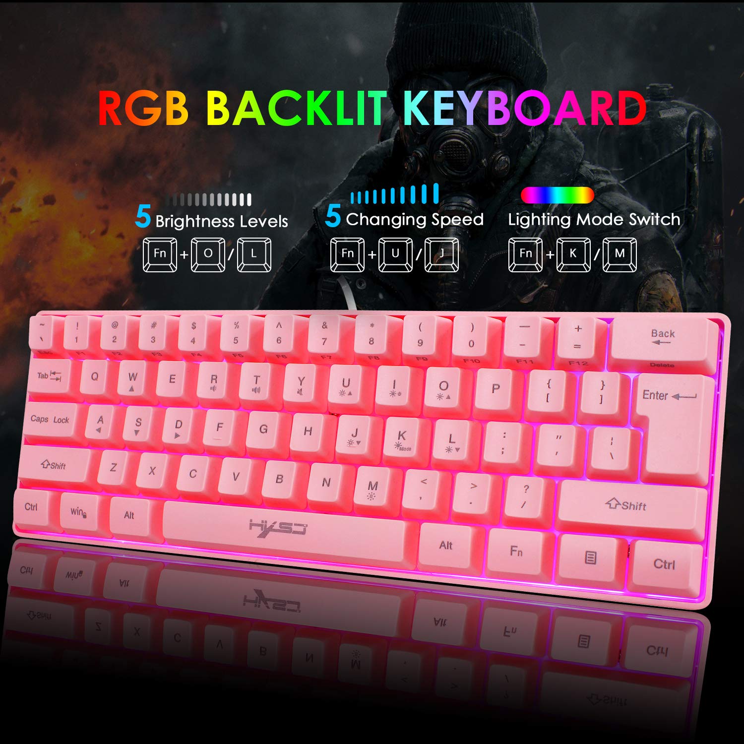 SELORSS 60% Mechanical Feel Gaming Keyboard,RGB Backlit Ultra-Compact Mini Keyboard, Ergonomic Full Anti-Ghosting 61 Keys Keyboard,Wired Type-C USB Waterproof for Typist Laptop PC Mac Gamer