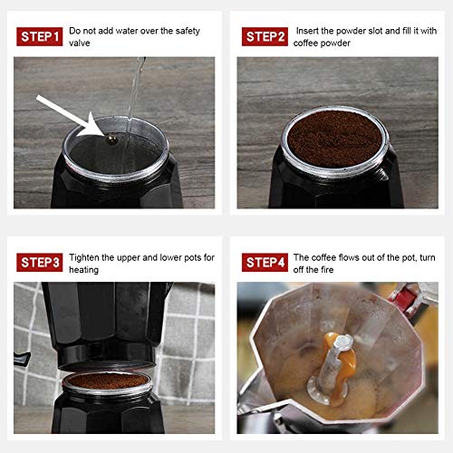 Stovetop Espresso Maker, Classic Stovetop Espresso Maker 6‑Cup Capacity Aluminum Coffee Machine Moka Pot for Office Home Use Moka Maker for Gas or Electric Stove Top(Black)