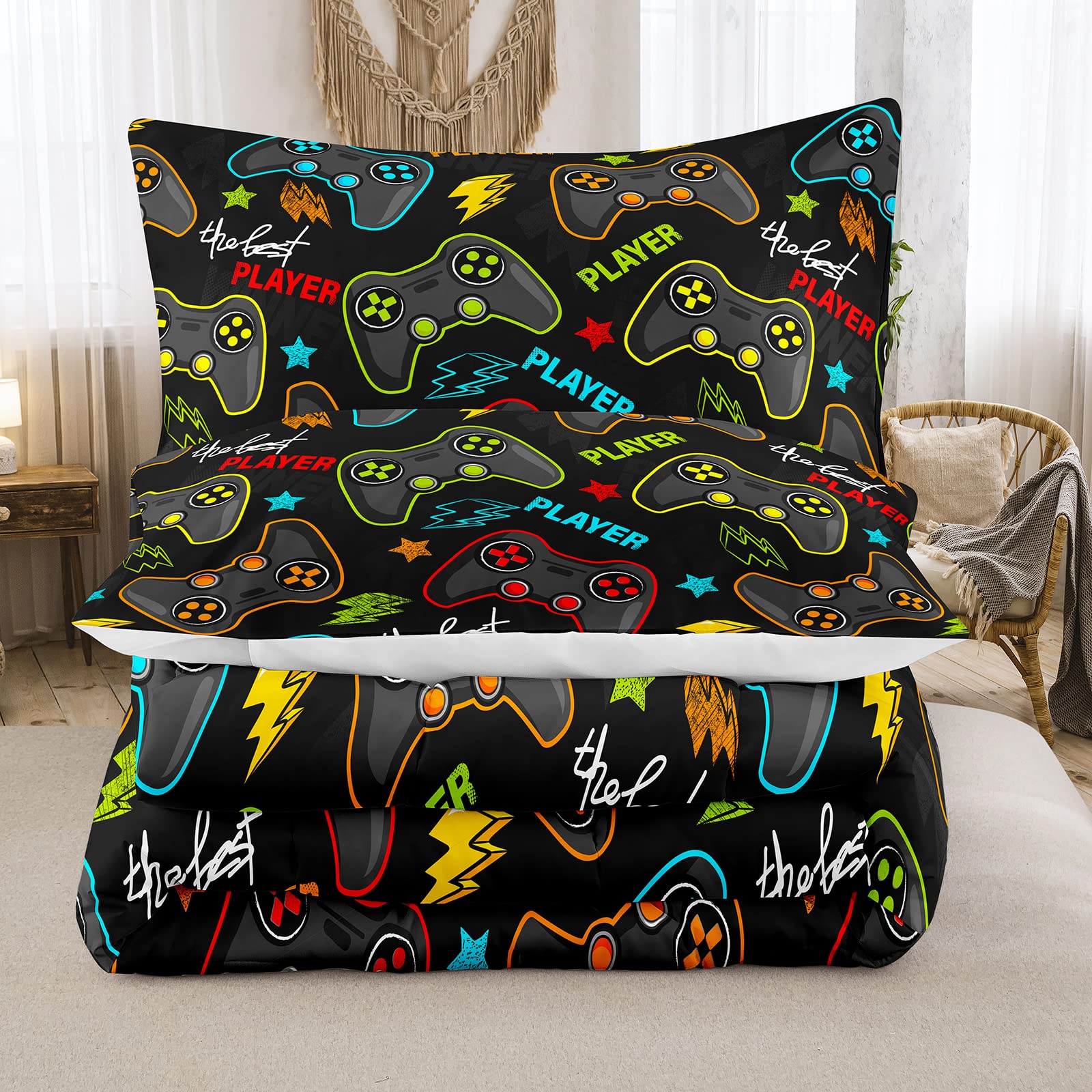 NINENINE Gaming Comforter Twin Bedding Sets for Boys Teens Kids,Gamepad Gamer Bedding Set Game Contoller Video Game Comforter Set-Includes 1 Comforter with Matching Pillowcase
