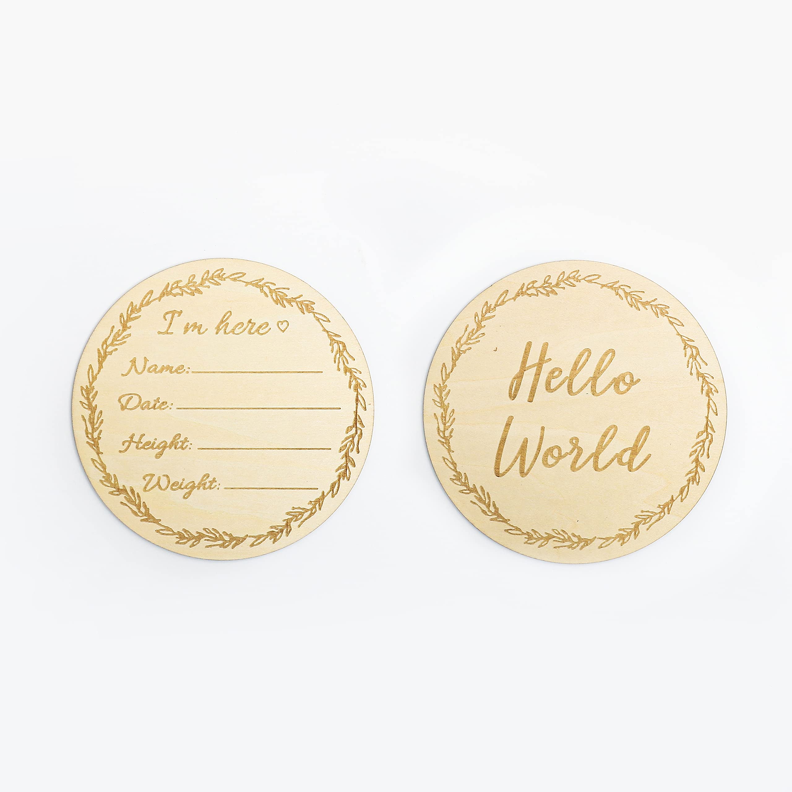 Personalized Wood Birth Announcement Card Round for Newborn Photo Props|Wooden Infant Arrival Disc|Baby I'm Here