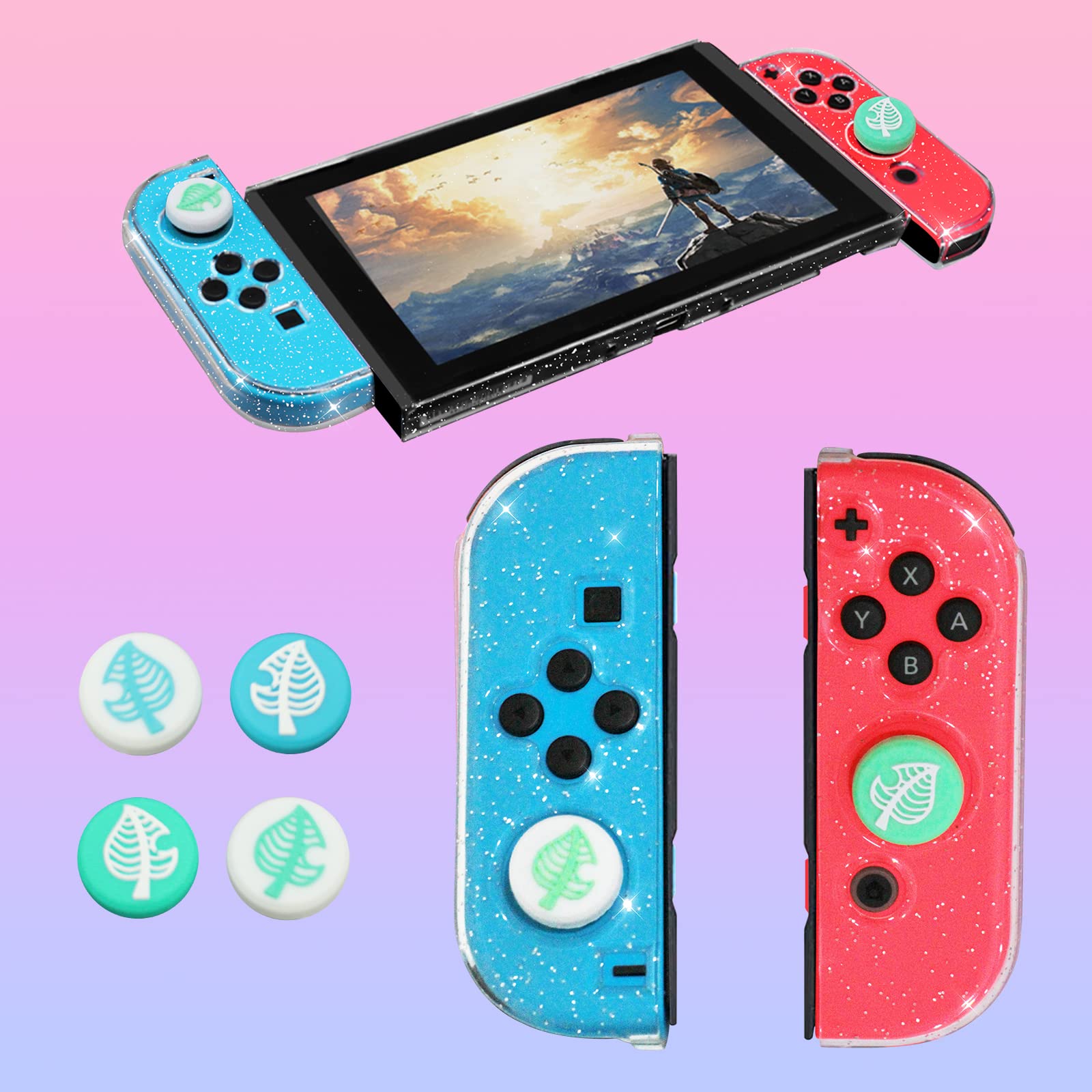 UCHIHA Dockable Case for Nintendo Switch - Glitter Case 3 in 1 Protective Cover Case for Nintendo Switch and Joy-Con Controller with Screen Protector and Thumb Grips - Crystal Clear Switch Case