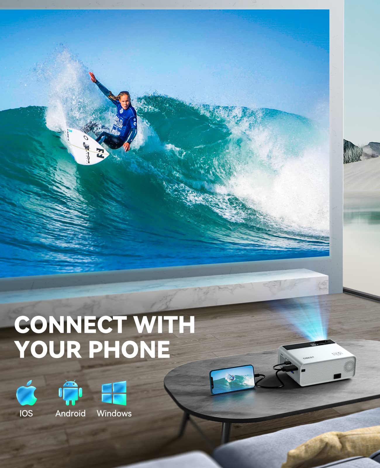 Projector, CiBest 1080P HD Mini Projector Outdoor, 2023 Upgraded 9500L Full HD Portable Projector, Small Home Movie Projector 200" Supported, Compatible with HDMI/USB/VGA/AV/Phone/TV Box