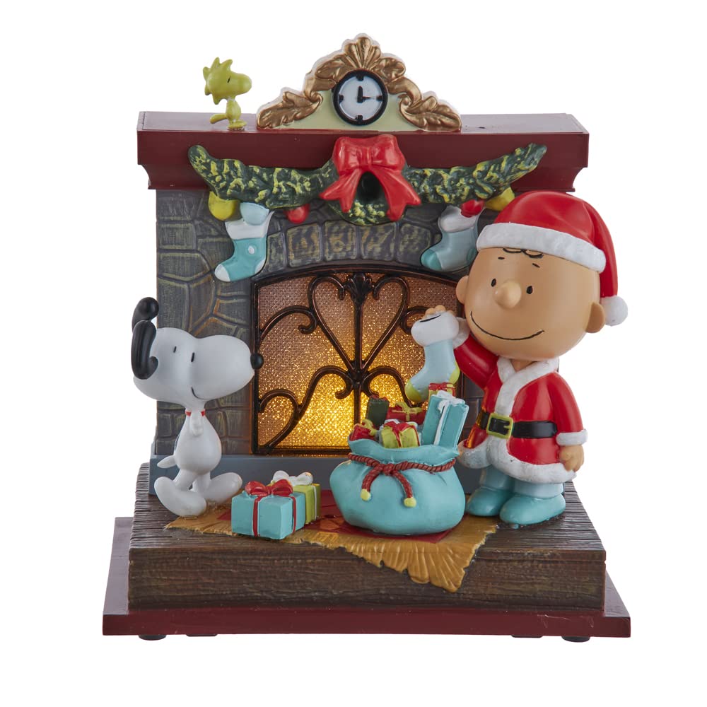 Peanuts Battery-Operated Fireplace Lit Musical Table Piece, 7-Inch, Multicolored