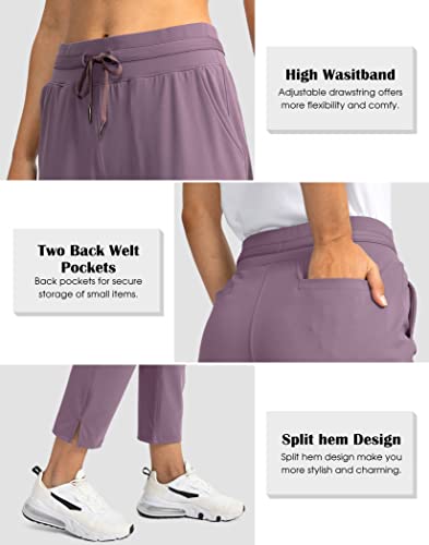 Soothfeel Women's Pants with 4 Pockets 7/8 Stretch High Waisted Sweatpants Travel Athletic Work Golf Pants for Women(Dusty Purple, Medium)