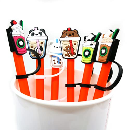 Straw Cover Cap 7 Pieces Reusable Silicone Straw Toppers Drinking Straw Tips Lids for 6-8 mm Cute Straws Plugs (Not include Straw) Style1