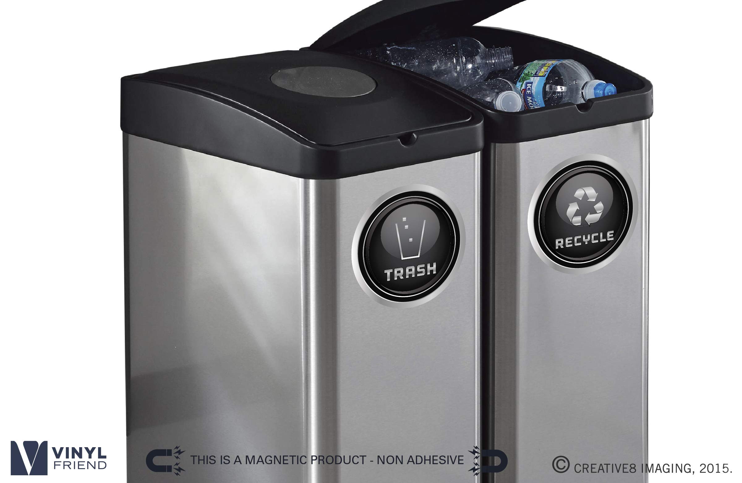 Recycle and Trash Logo Magnetic Sticker - Elegant Metal Look for Trash Cans, Containers - Flexible Rubber Material (Silver, XSmall)