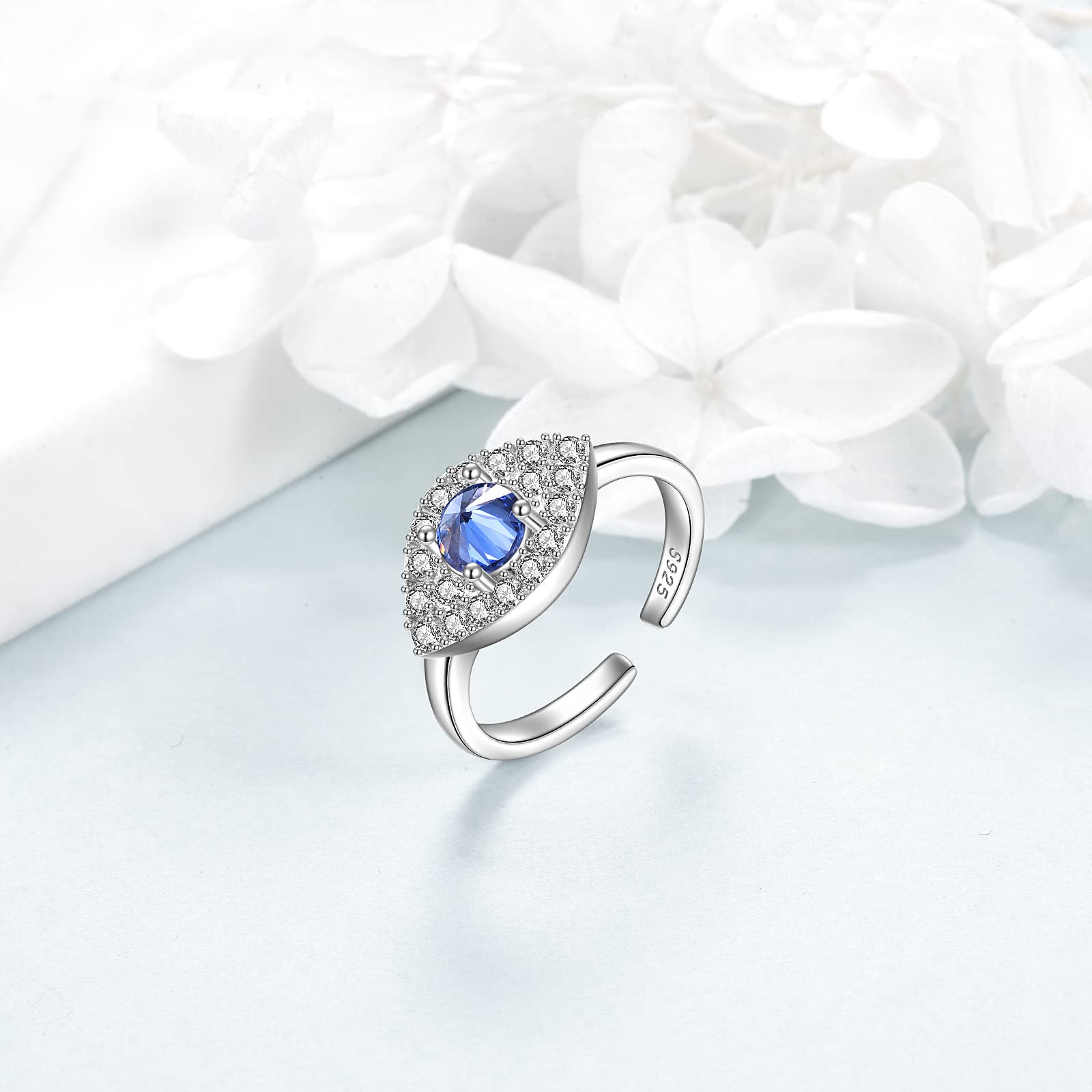 WTENIY Sterling Silver Turkish Evil Eye Ring Jewelry Gifts for Women All Seeing Amulet Greek Third Eye Ring Open Adjustable Ring