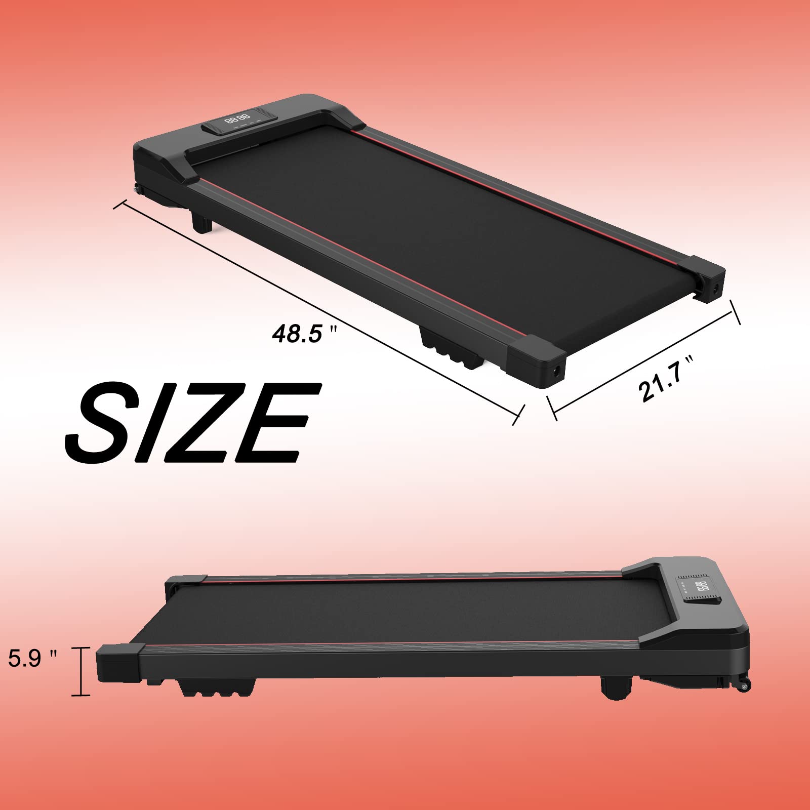 Under Desk Treadmill,OBENSKY Portable Mini Walking pad for Home,Quiet Flat Slim, Jogging Running Treadmill,Easy Assembly&Space Saving for Family/Office Use, Black, (BK886005)