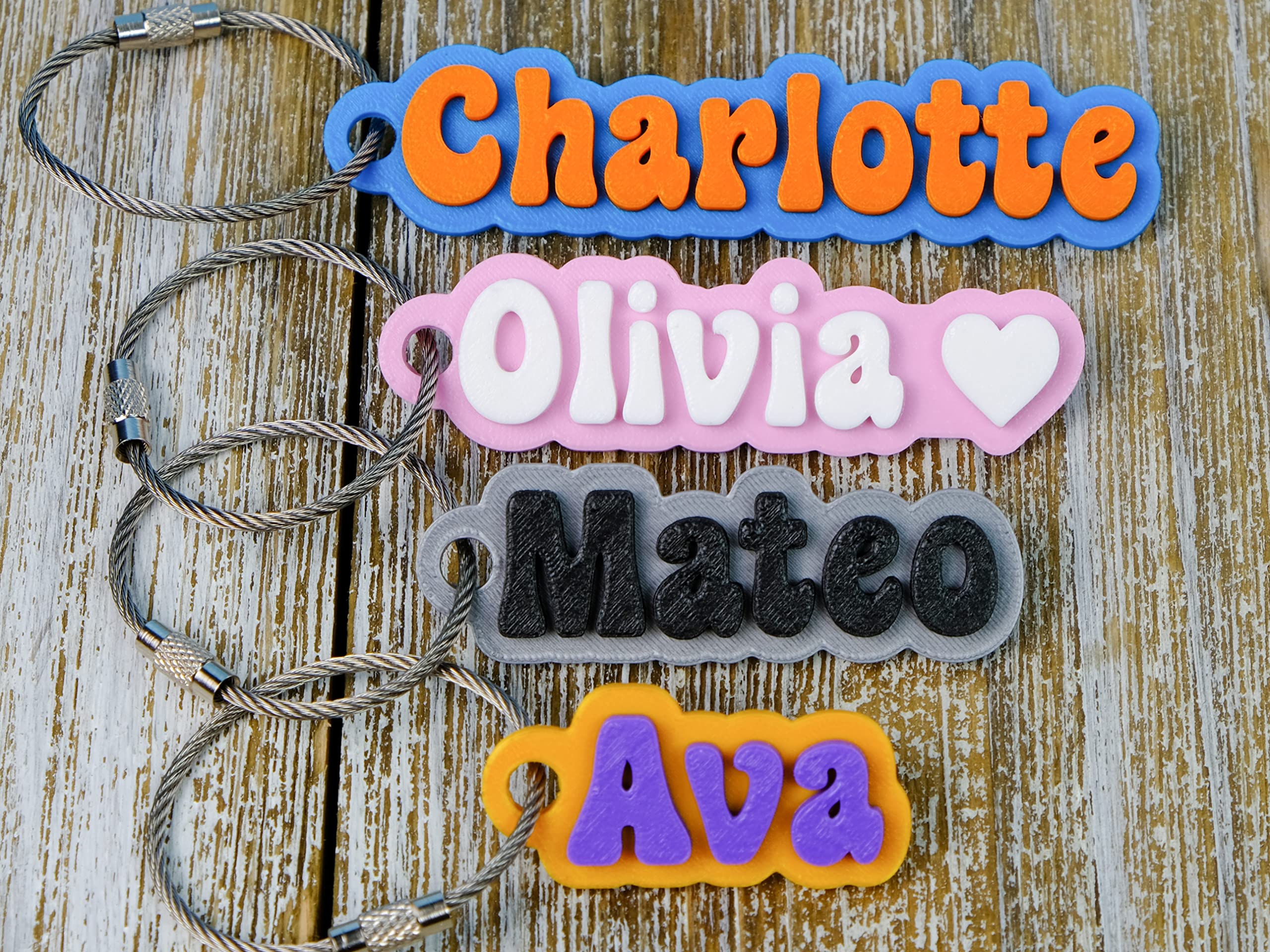 Personalized Water Bottle and Bag Name Tag Groovy Font, Hard Plastic Luggage Label Custom Nametag, Bulk Discounts