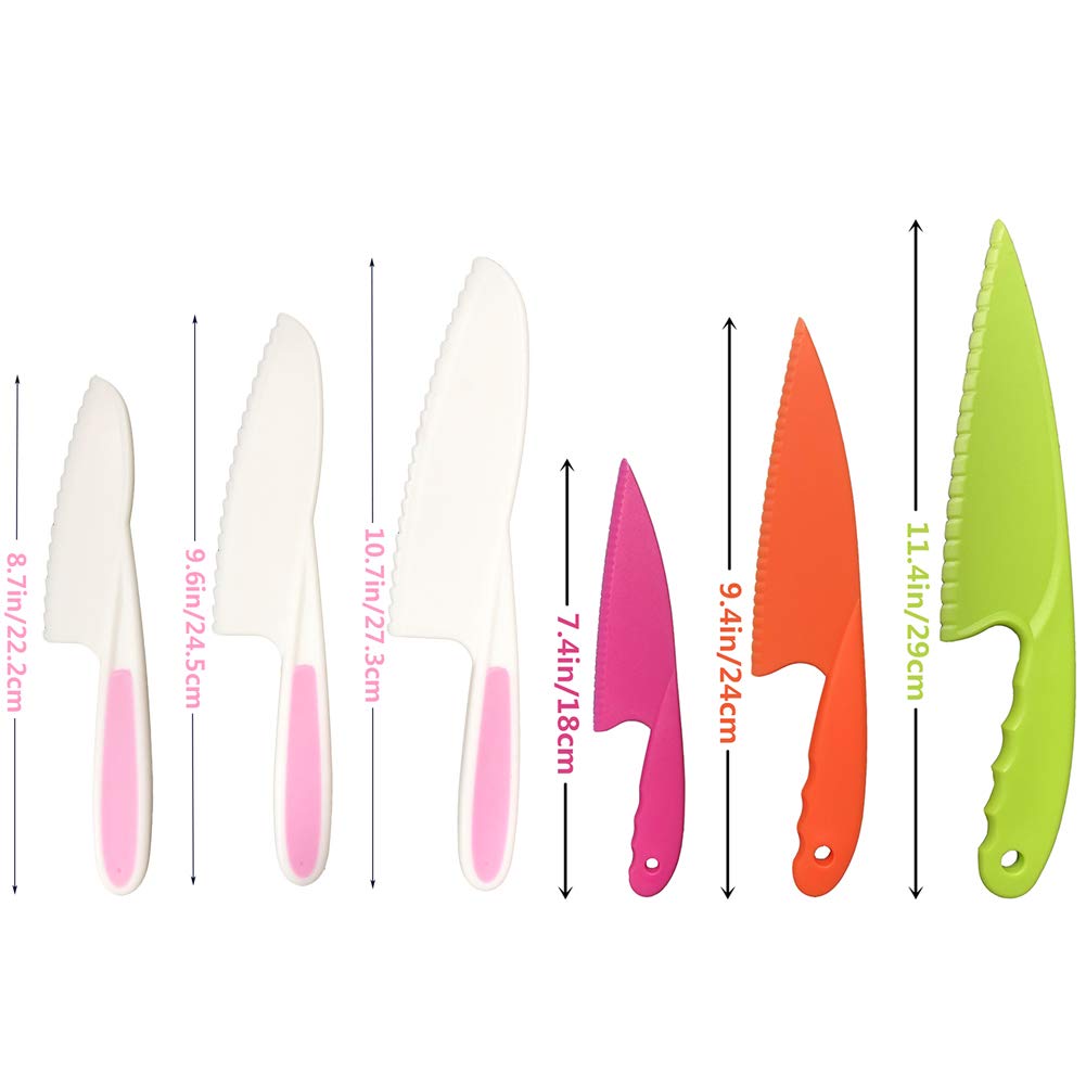 POCOMOCO Kids Kitchen Knife Set Children Safe Cooking Plastic Knives Set with Cut-resistant Gloves (Ages 6-12), Vegetables Cutters Perfect for Fruit, Bread, Cake, Lettuce, Salad
