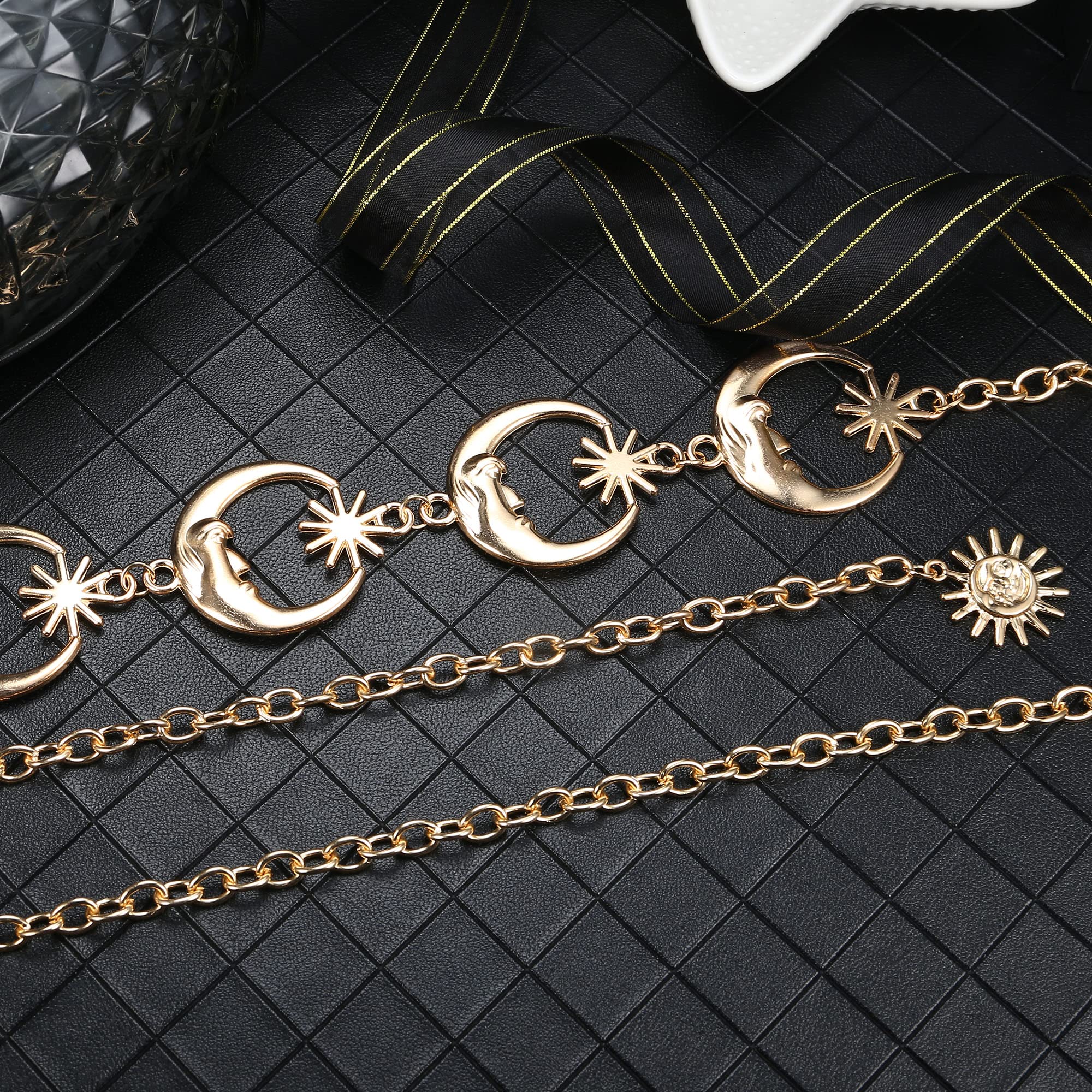 THUNARAZ 3PCS Metal Waist Chain, Gold Chain Belts for Women, Multi-layer Metal Belt for Dress 90cm 110cm