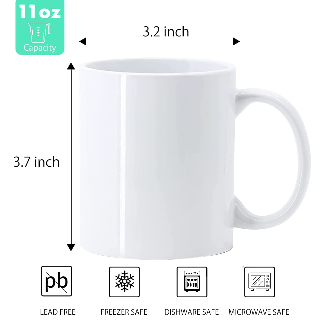 SIGNZWORLD Sublimation Mugs, Sublimation Mugs Blank 11oz for Vinyl, Sublimation Coffee Mugs Ceramic Coffee Mug with Large Handle White Coated Ceramic Cup with White Gift Box(Set of 6)