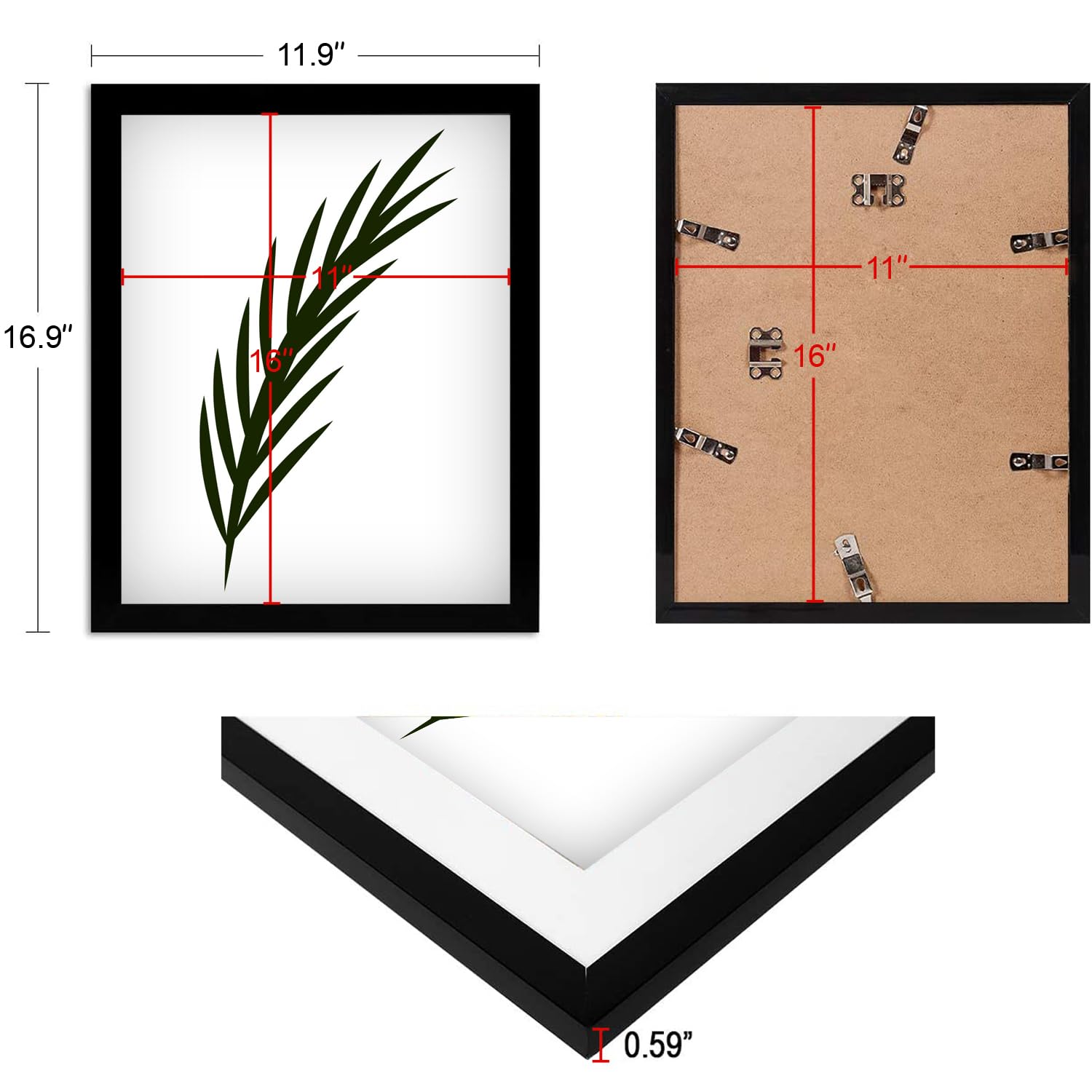 NAOKBOEE 11x16 Picture Frame in Black, Photo Frames with Plexiglass, Horizontal and Vertical Formats for Wall Mounting