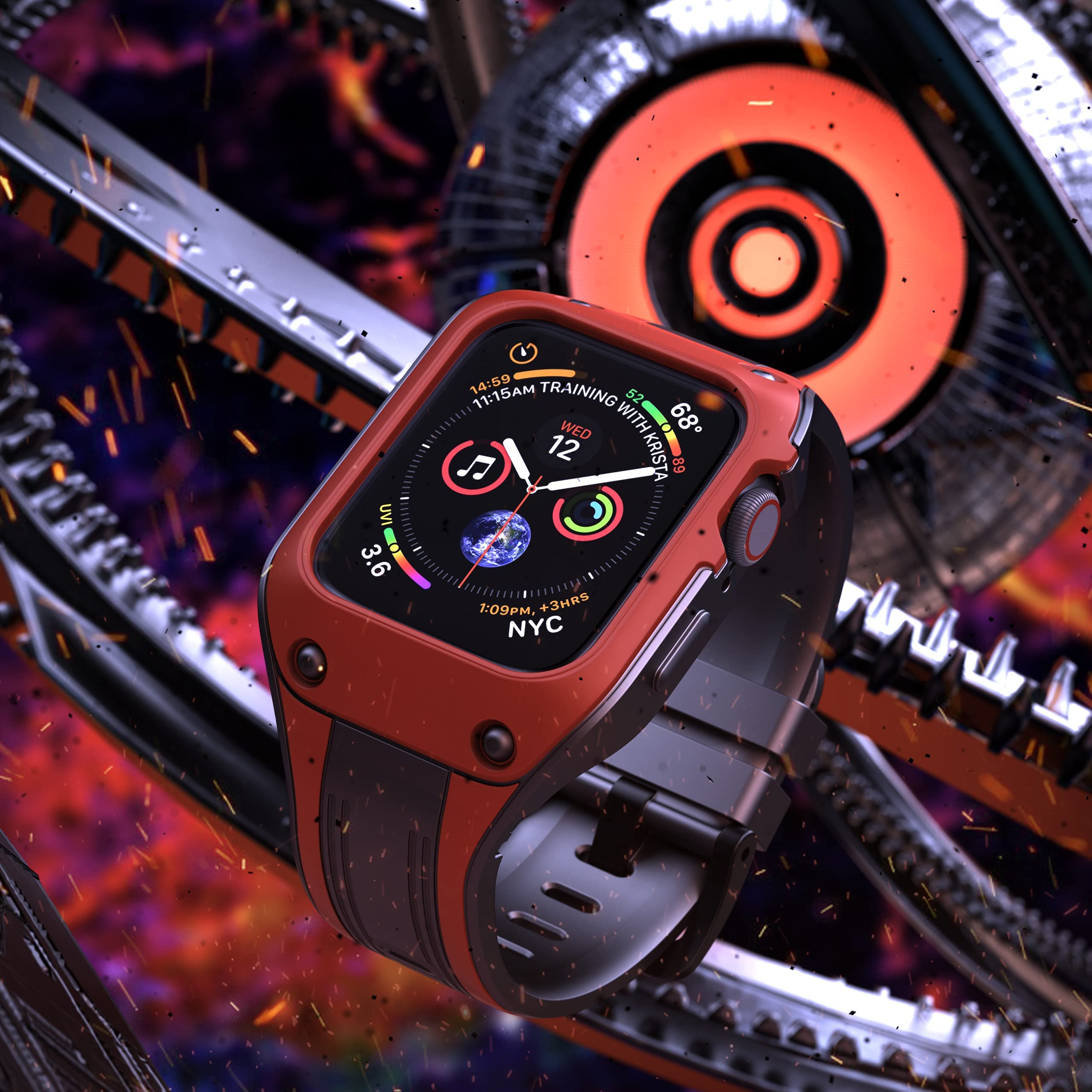 Uni-body Cases with Bands for Apple Watch 42mm 44mm,Protective Strap Compatible with iwatch Series SE 6 5 4 3 2 1,Black Red